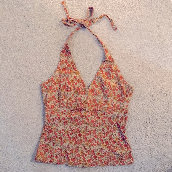 Angie | Tops | Angie Boho Mustard And Orange Floral Tie Neck Halter Top ...
